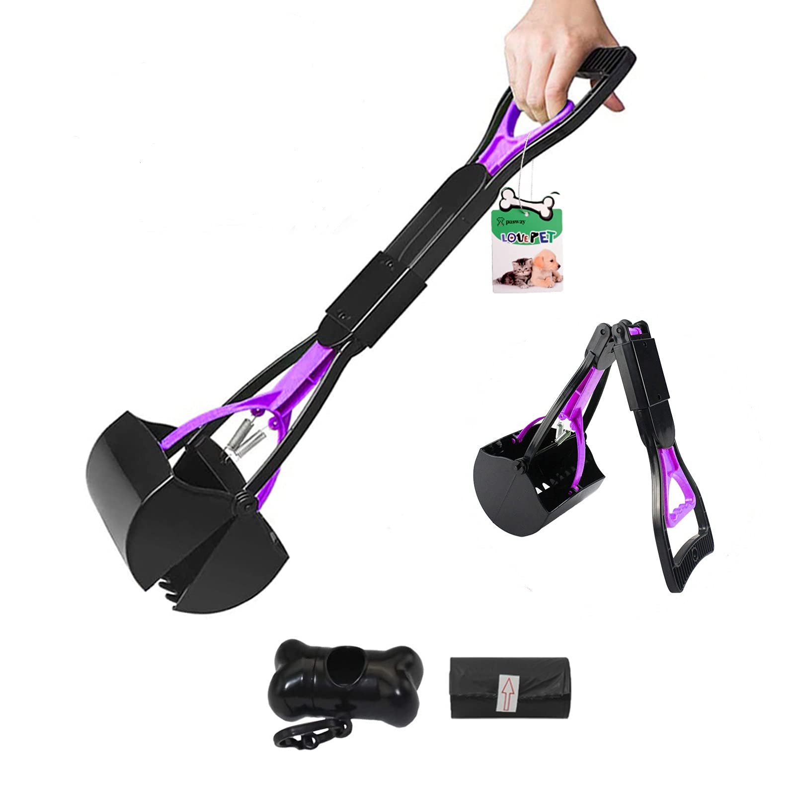 Buy pasway Pet Pooper Scooper, 24Inch Foldable Long Handle Poop Scoop ...