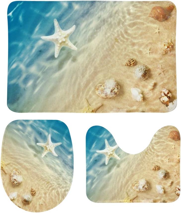Amazon.com: 3 Piece Bathroom Rug Set Starfish Seashell Beach Contour ...