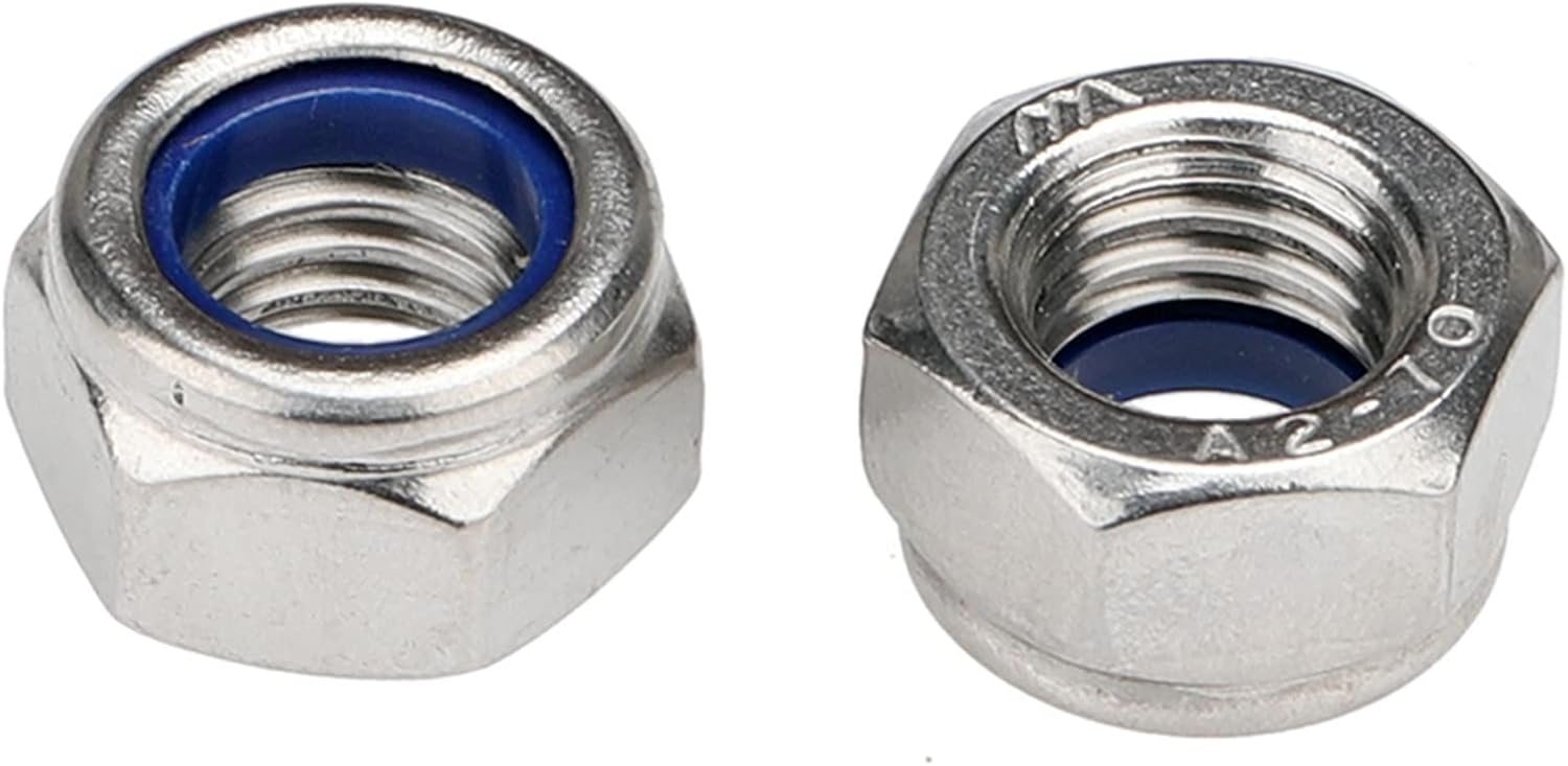 Amazon.com: SEMOOR Bolts Stainless Steel Nylon Self-Locking Hex Nuts ...
