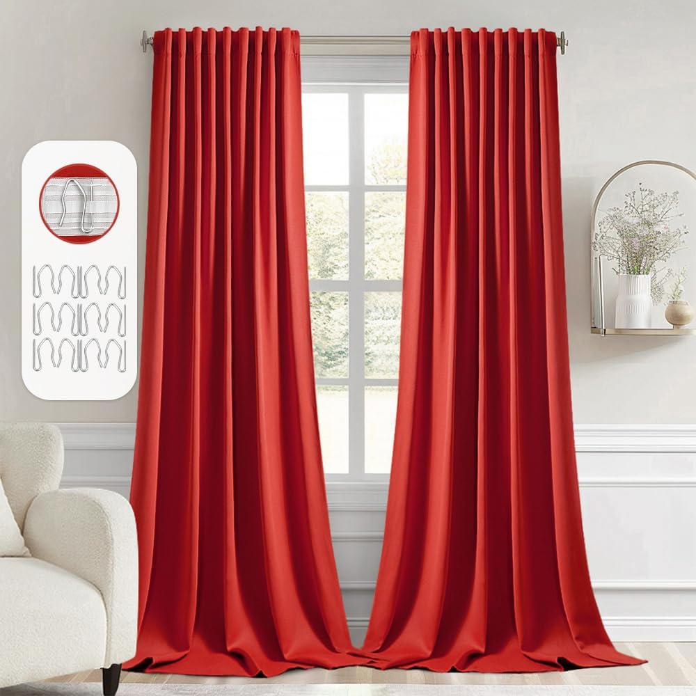 Amazon.com: MIULEE Red Back Tab Blackout Curtain 96 Inch Long 2 Panels ...