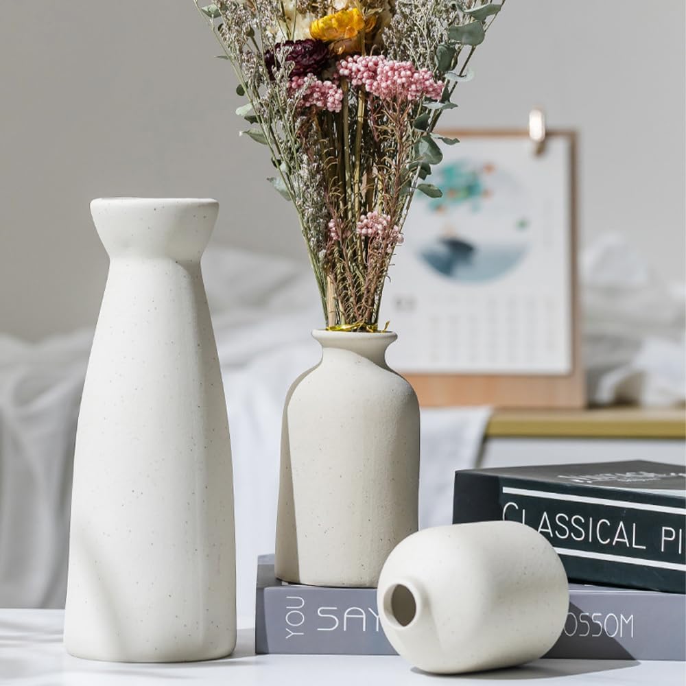 Juego de 3 Jarrones Decorativos de Cerámica Blanca, Jarrones Bohemios ...