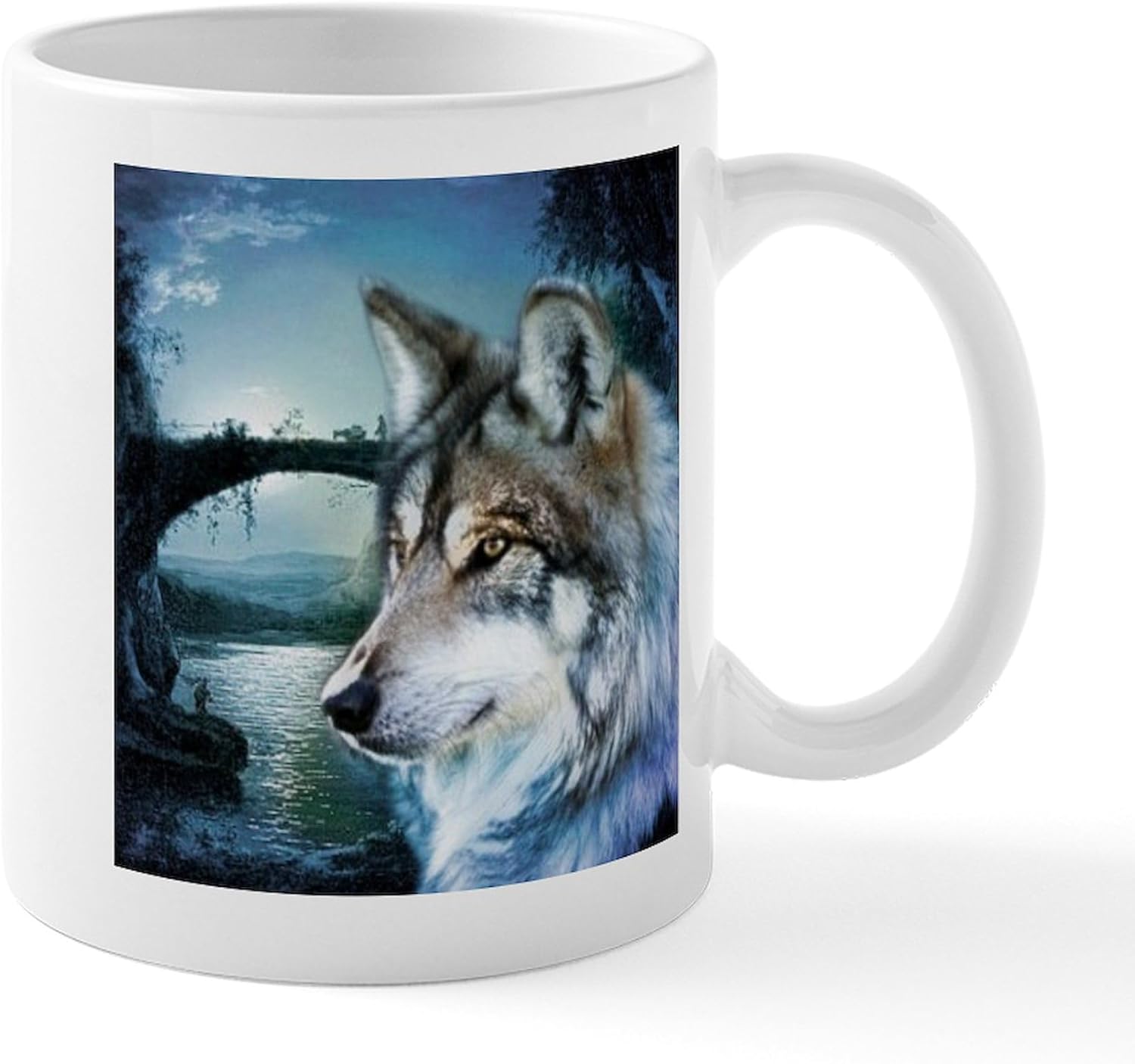 Amazon.com | CafePress Romantic Moonlight Wild Wolf Mugs 11 oz (325 ml ...