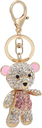 Respicefinem Bear Rhinestone Keychain Lovely Bling Bear Key Ring Pink ...