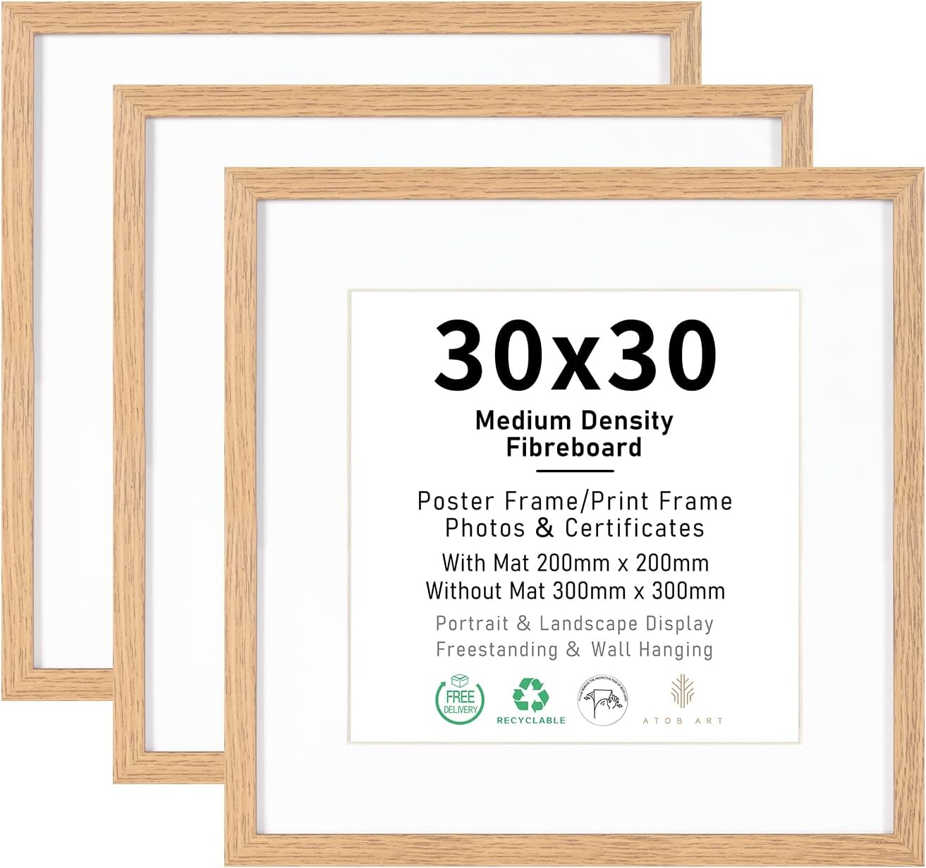 30x30 Picture Frame Set of 3, Display 20x20cm or 30x30cm Images ...