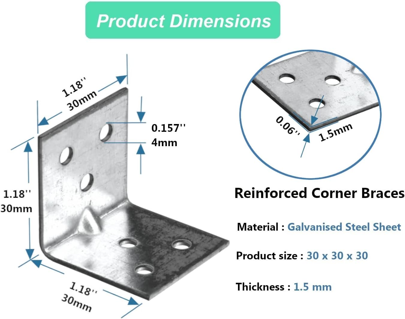 OMIdeas Pack of 20 Angle Brackets ( 30 x 30 x 30 ) Corner Brace Plate ...