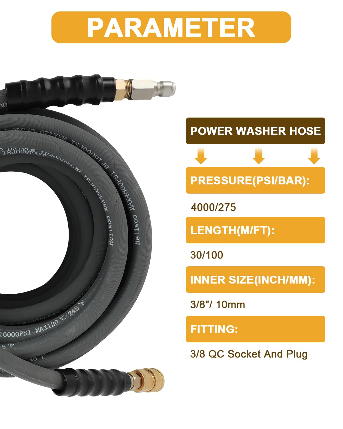 Snapklik.com : OCPTY 100ft Pressure Washer Hose 4000 PSI Non-Marking Gray