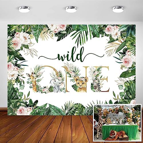 Amazon.com : Mocsicka Girl Wild One Backdrop Jungle Safari Animals 1st ...