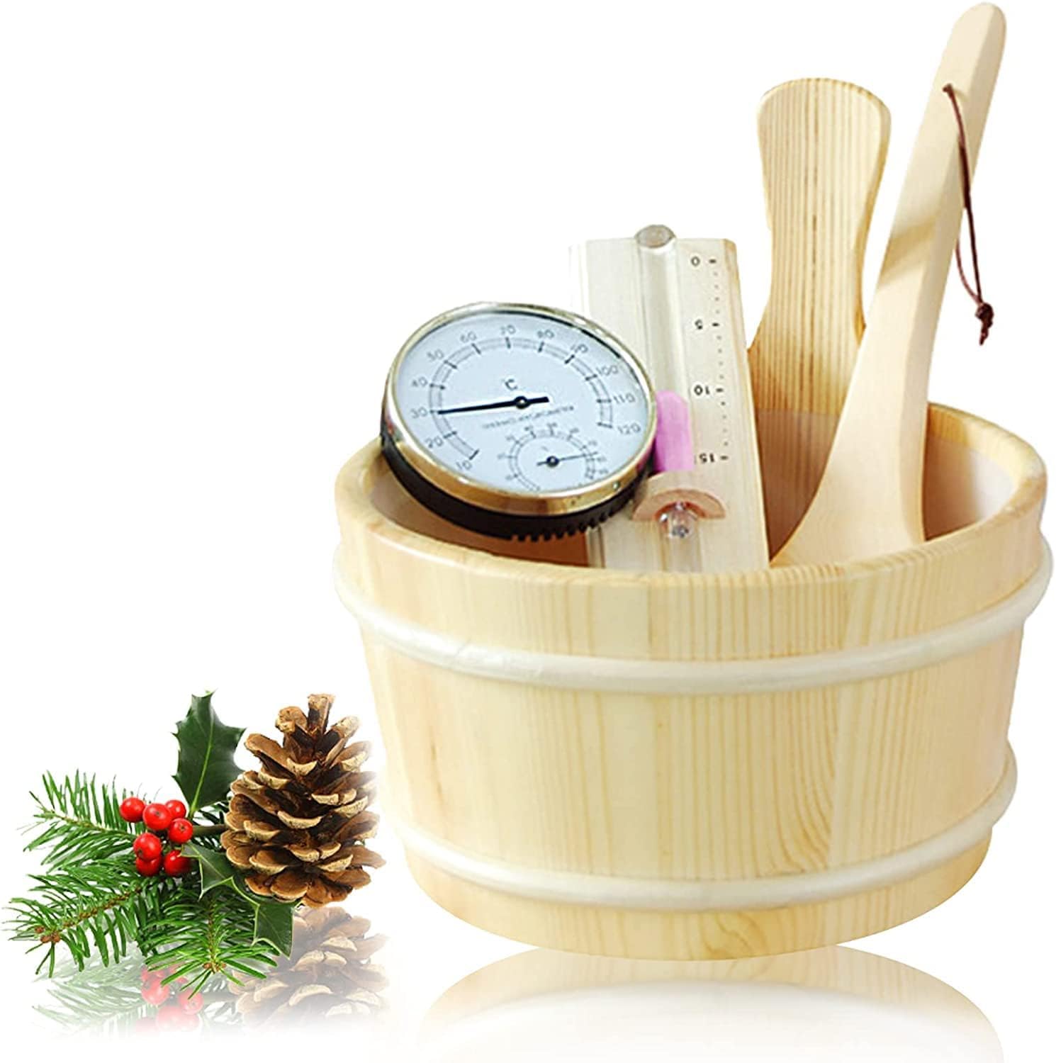 Snapklik.com : Sauna Bucket And Ladle Set,5pcs 4L Sauna Bucket Wooden ...