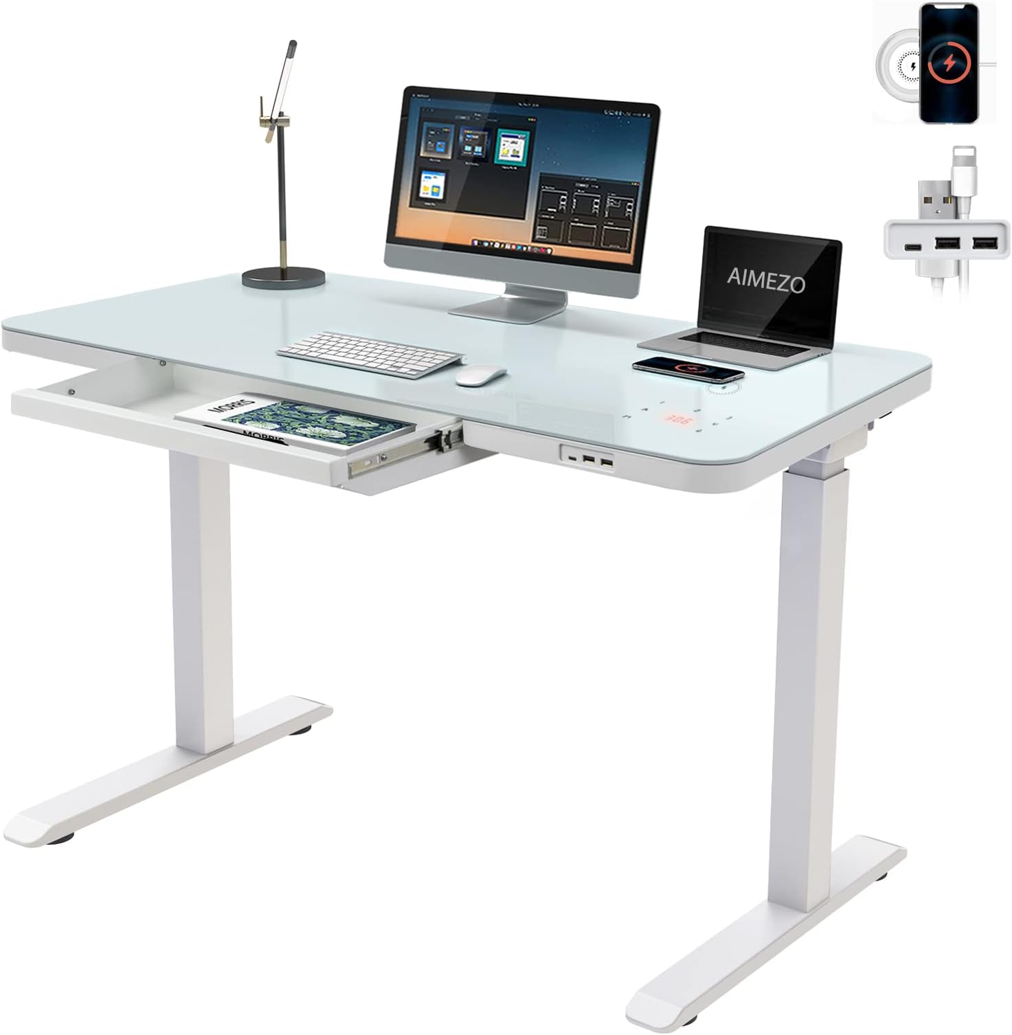 Amazon.com: FARRAY Glass Standing Desk with Wireless Charging, 45 x 23 ...