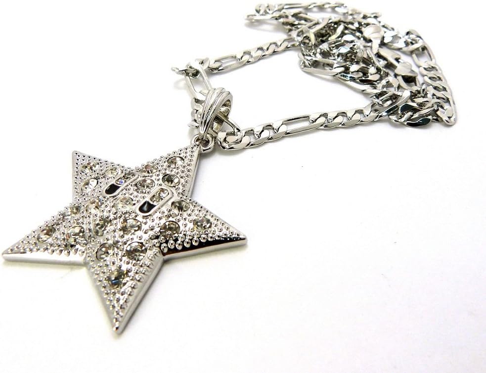 Crescendo SJ INC New Iced Out Mario Star Hip Hop Pendant &5mm/24 Figaro ...