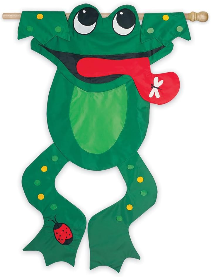 Amazon.com : Bedazzled Frog Applique House Flag with Wood Pole : Patio ...