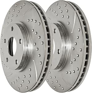 Amazon.com: AutoShack Pair of 2 Front Drilled and Slotted Brake Rotors Silver Driver and ...