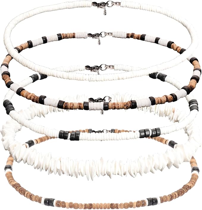 Savgkoyt 5 Pcs Shell Necklaces for Men and Women - Surfer, Beach ...