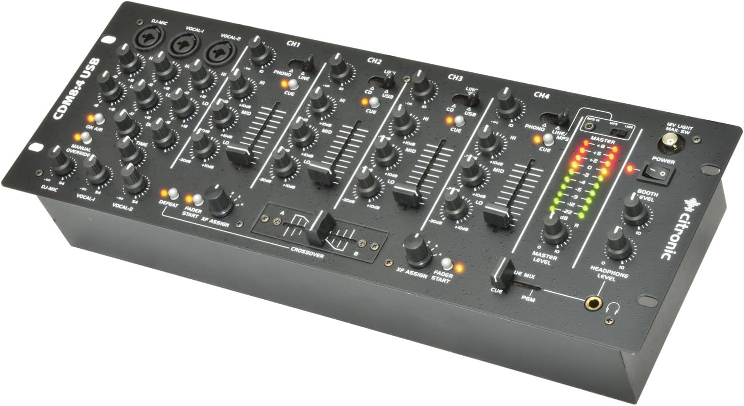 Citronic | CDM8: 4 USB 19-Inch 14 Input Rack DJ Mixer with 4 Channels ...