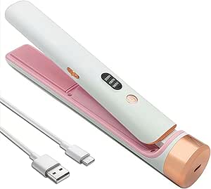 Cordless Hair Straighteners, Travel Portable Rechargeable 2 in 1 Straightener and Curler with ...