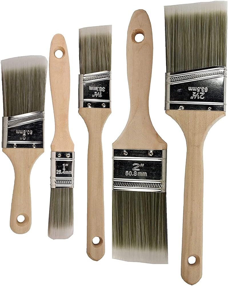 Emitever Paint Brush Set-5 Piece, Wood Handle, Premium Wall Brush Set ...
