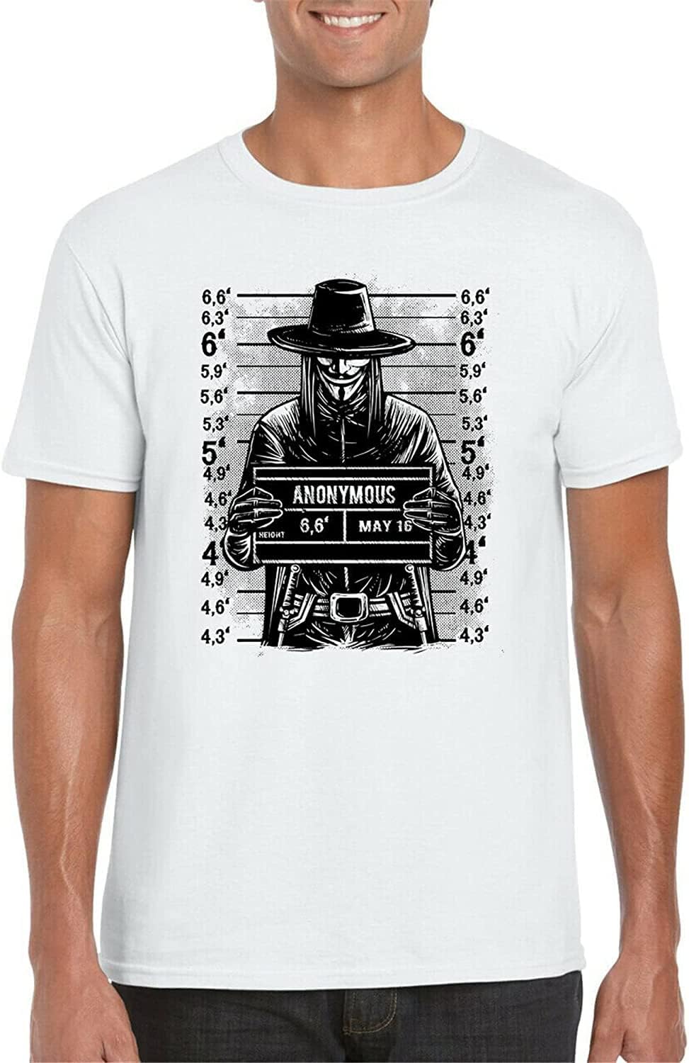 Anonymous Mugshot V Police Line Up Design White Men's White Yellow ...