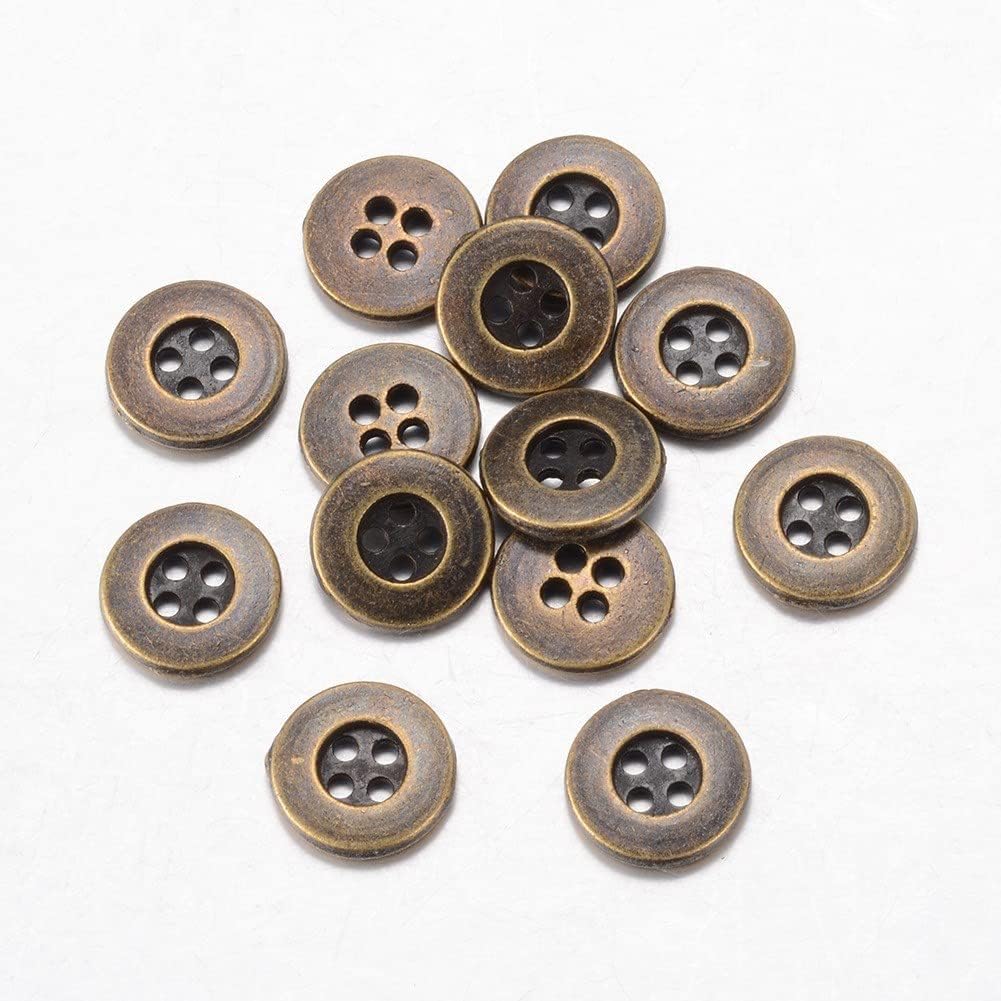 10 Metal Round Ridge 4 Hole Antique Bronze Vintage Colour 15mm Sewing ...