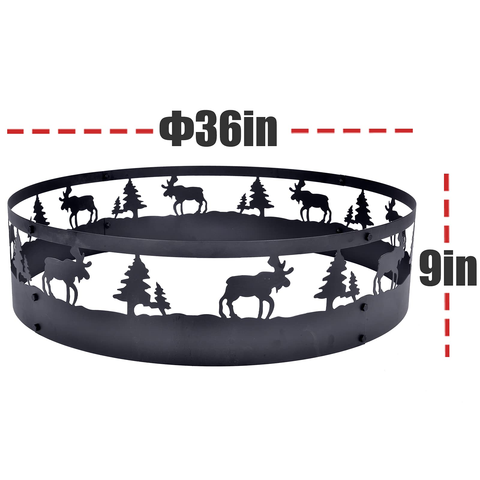 Kapler Fire Ring,36 Inch Fire Ring with Deer Wolf Wildness 360° Carving ...