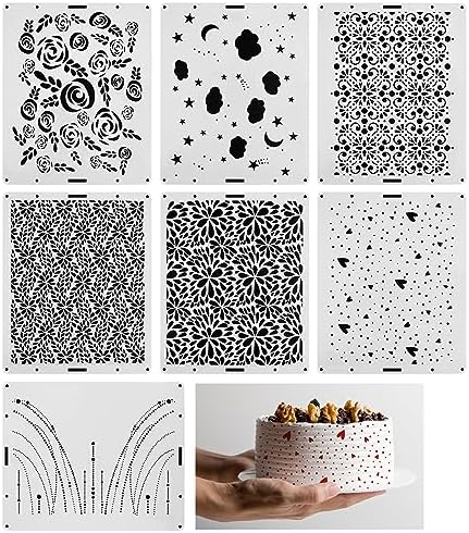 7Pcs Cake Stencils Decorating Buttercream Embossing Tool, Hollow Cake ...