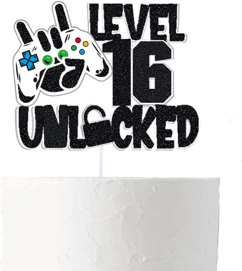 Amazon.com: Level 16th Unlocked Cake Topper for Boys and Girls 16 Year ...