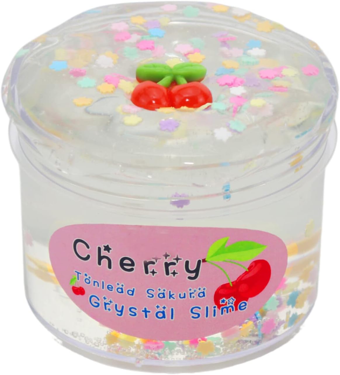 FLIPNEX Cherry White Clear Slime Crystal with Candy Sakura Slices, Non ...