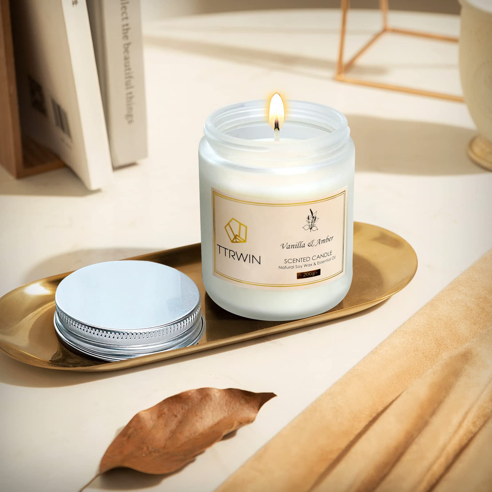 Snapklik.com : Vanilla Amber Scented Candle, 50H Long Lasting Glass Jar ...