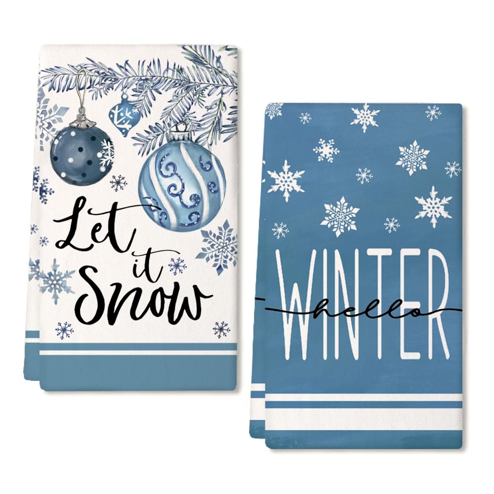 Amazon.com: DineDia Bells Hello Winter Kitchen Towels Set of 2,Blue ...