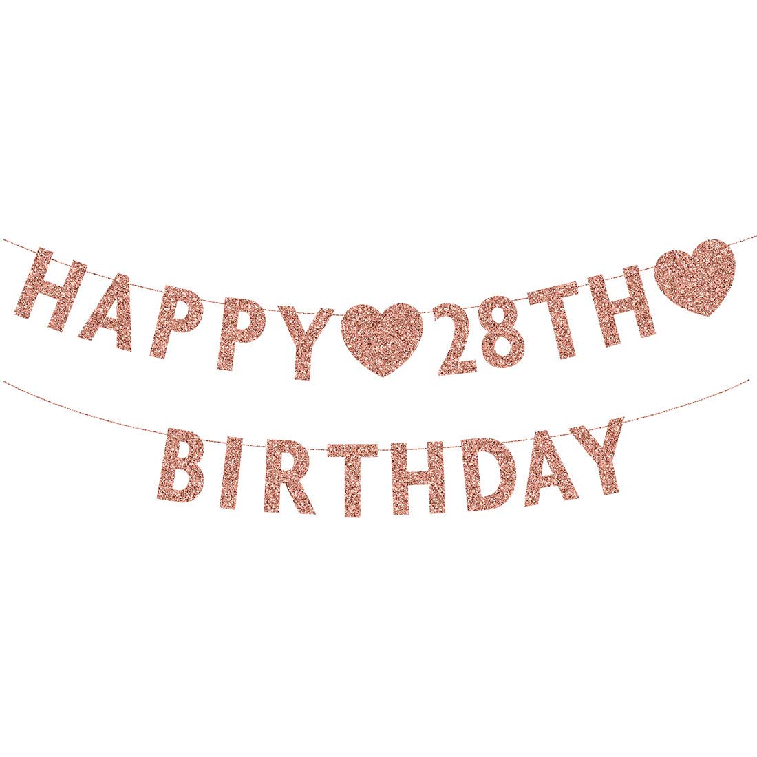 Amazon.com: Rose Gold 28th Birthday Banner, Glitter Happy 28 Years Old ...