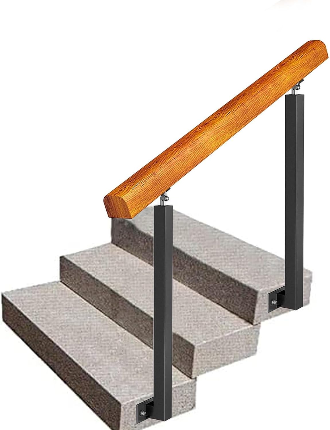 Black Outdoor Stair Railing Wood Handle, Staircase Handrail Porch Deck ...