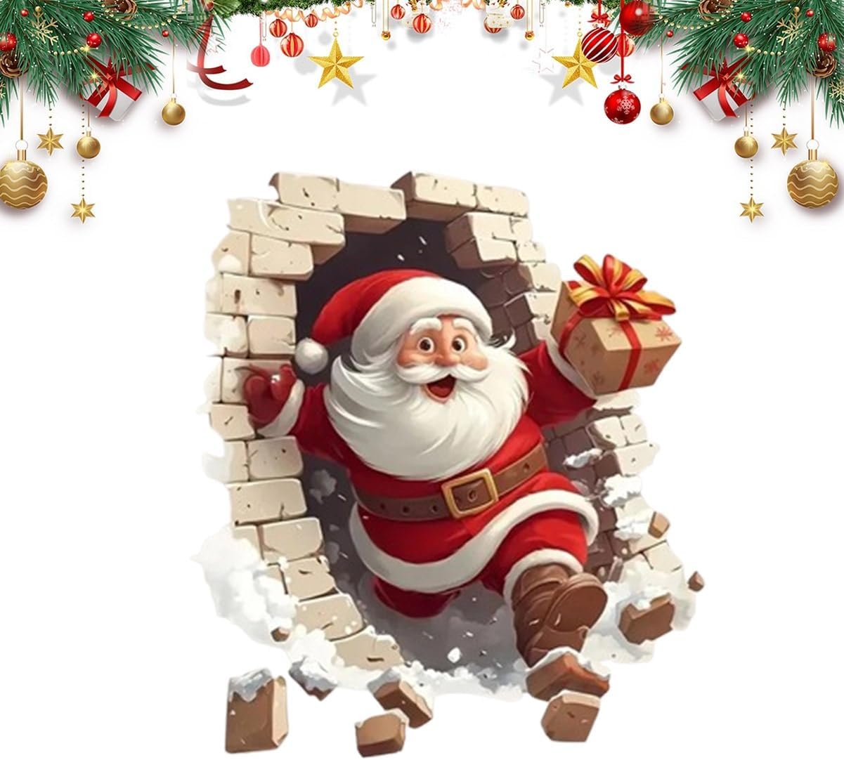 Amazon.com: Santa Breakthrough Wall Sticker, 3D Christmas Wall Stickers ...