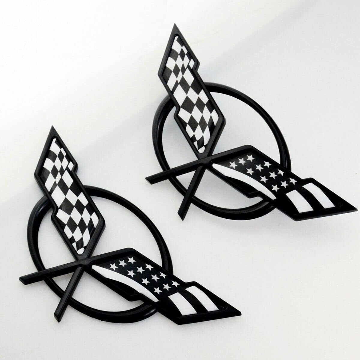 Amazon.com: 2Pcs (Pair) Front & Rear Crossed Flags Emblems Car Badge 3D ...
