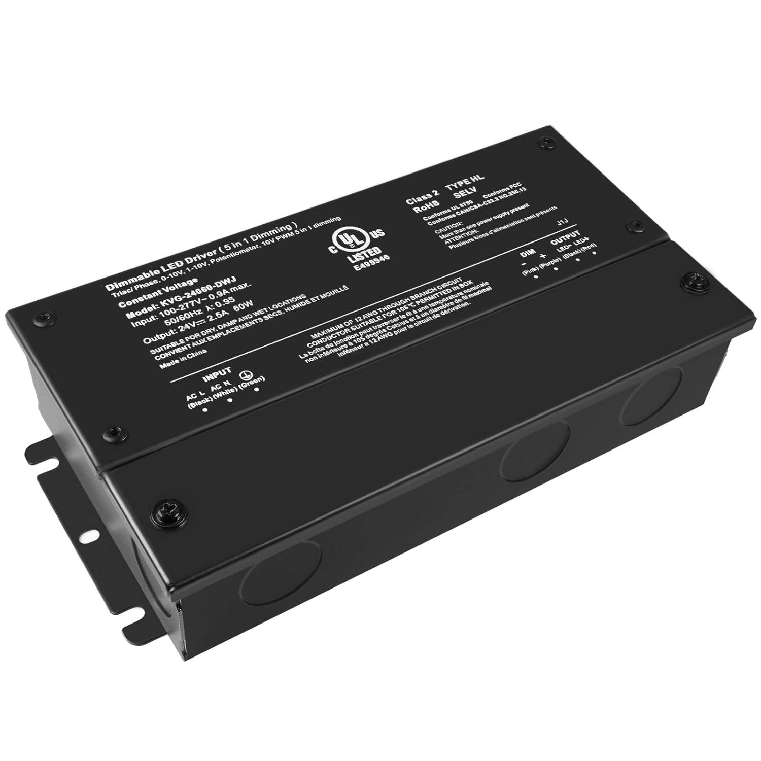 Upgraded 24V 60W Dimmable LED Driver, AC to DC ELV/MLV/ 0-10V / 1-10V ...