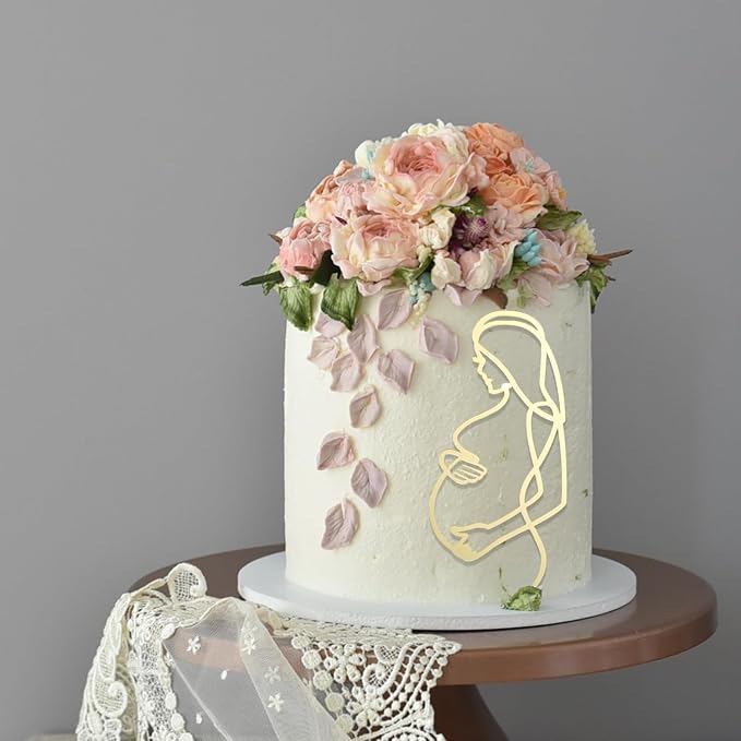 Amazon.com: Abstract Line Art Pregnant Woman Cake Topper, Gold Mirror ...