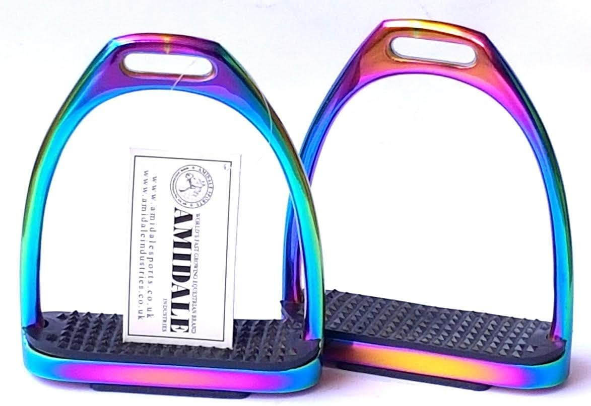 AMIDALE RAINBOW GLOSS FILLIS IRONS STIRRUPS HORSE RIDING STAINLESS ...