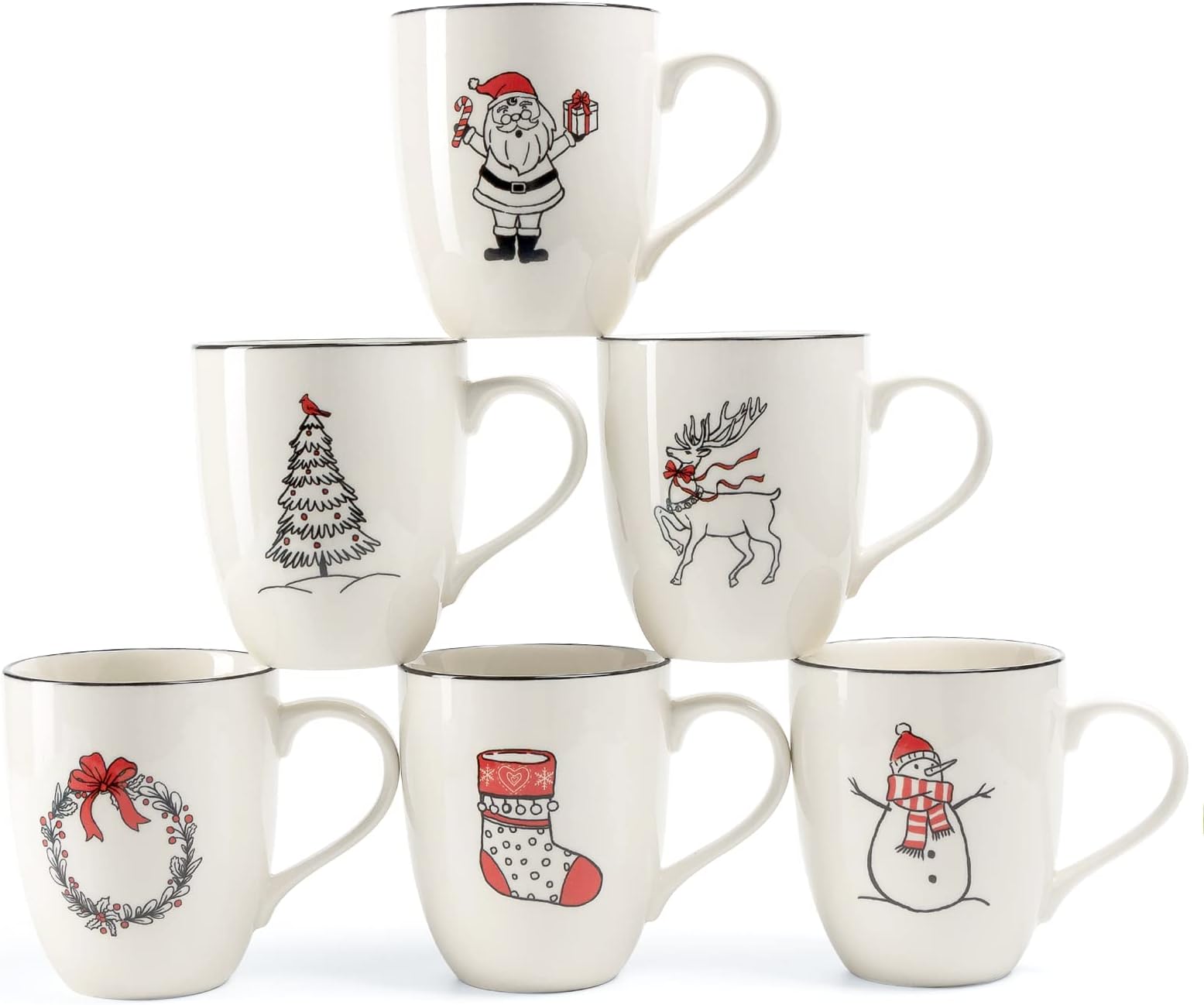 Amazon.com: LEHAHA Christmas Coffee Mug Set of 6 – 16 oz Christmas ...