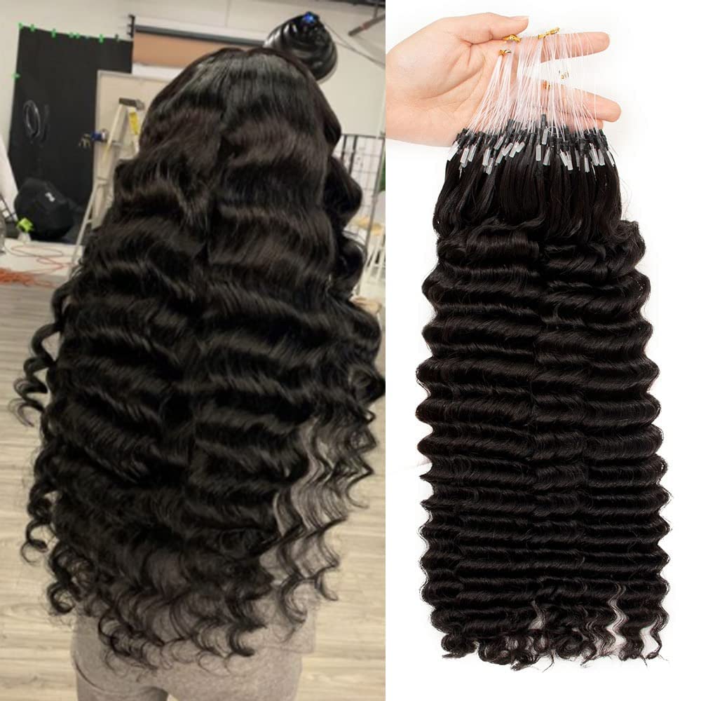 Amazon.com : 30inch Long Deep Wave Micro Loop Human Hair Extension ...