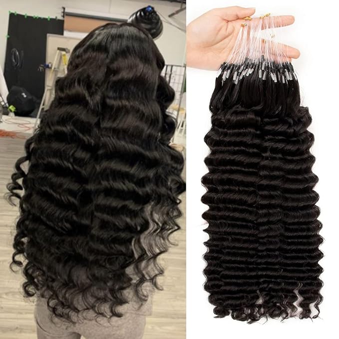 Amazon.com : 30inch Long Deep Wave Micro Loop Human Hair Extension ...