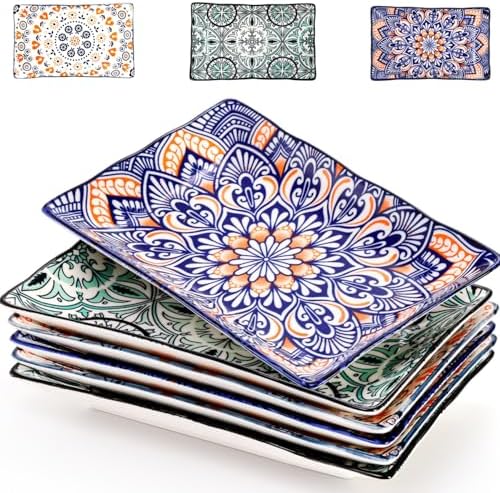 Amazon.com | Noamus 6 Pack Ceramic Rectangular Salad Plates, 8.5 Inch ...