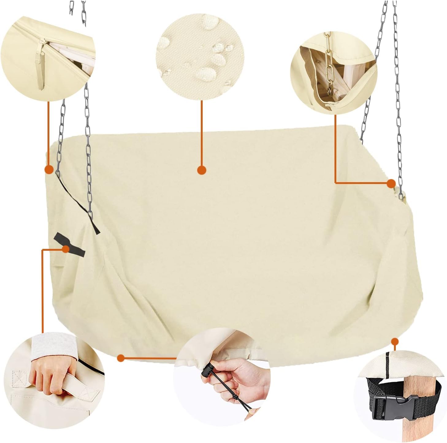 Snapklik.com : Porch Swing Cover 73 Inch Waterproof 600D Oxford Hanging ...