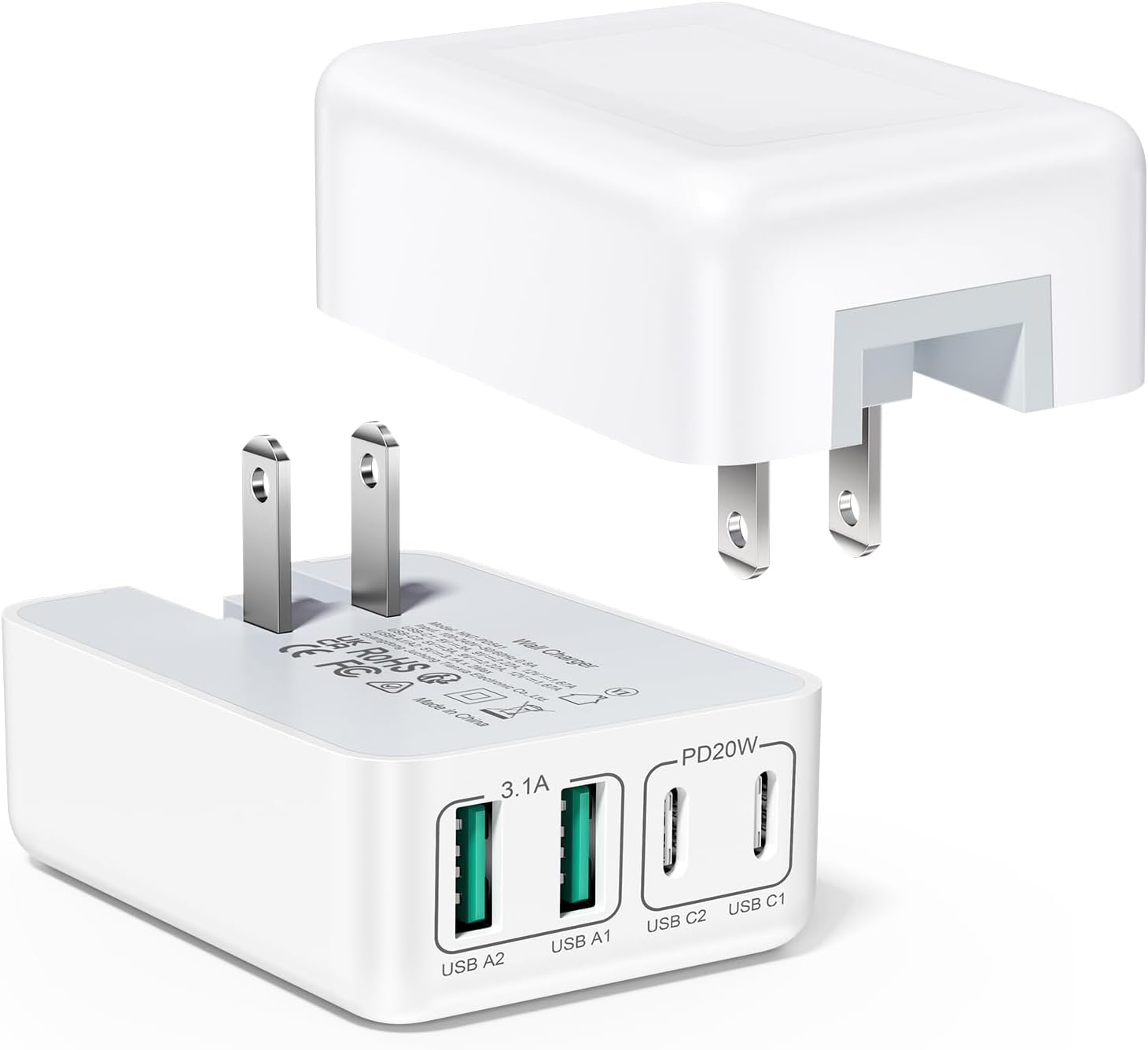 2Pack 40W Flat USB C Wall Charger, 4Ports Foldable & Slim Fast Charging ...