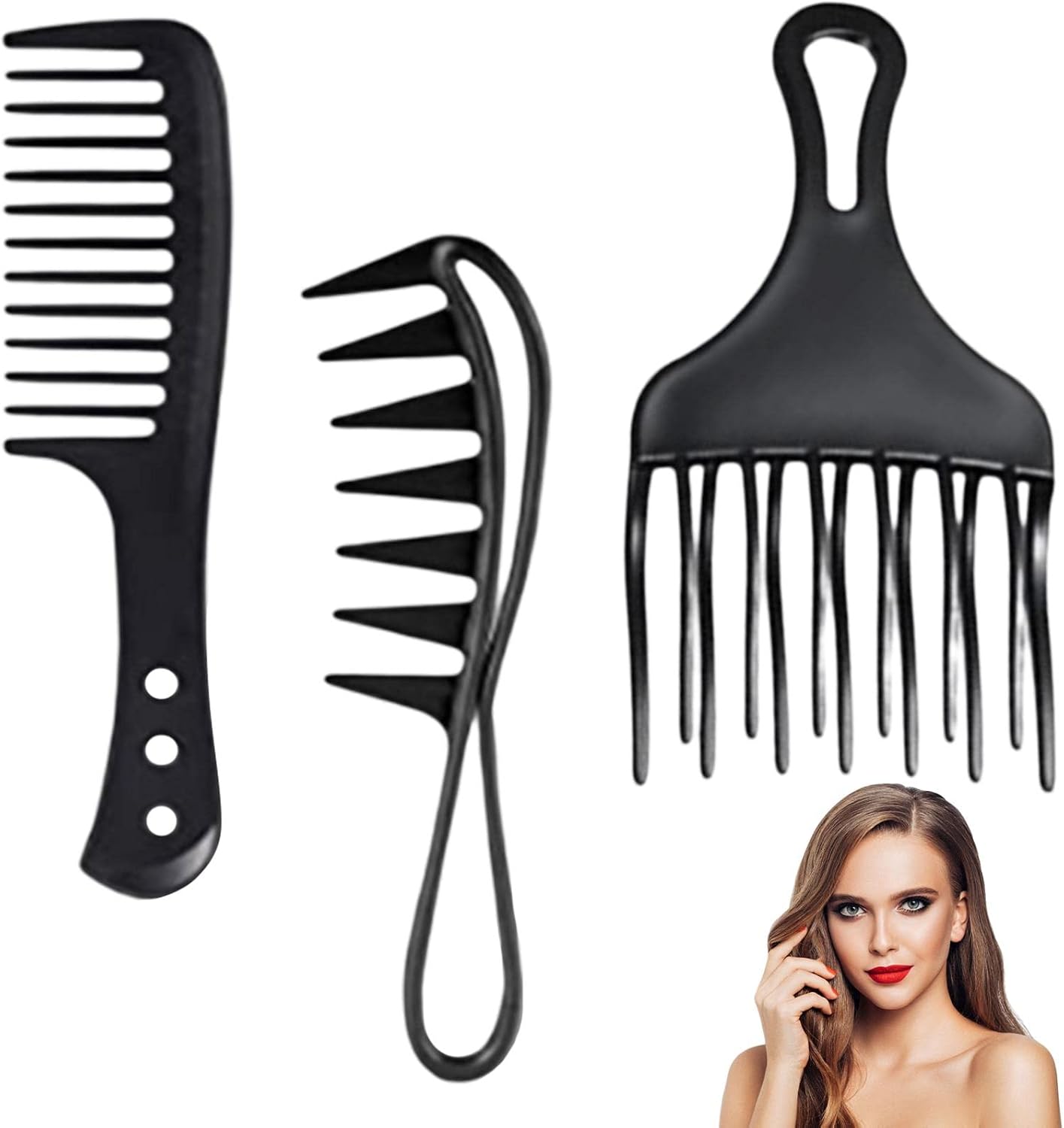 3pcs Wide Tooth Comb,Large Tooth Combs Wide Tooth Curl Comb Shark Teeth ...
