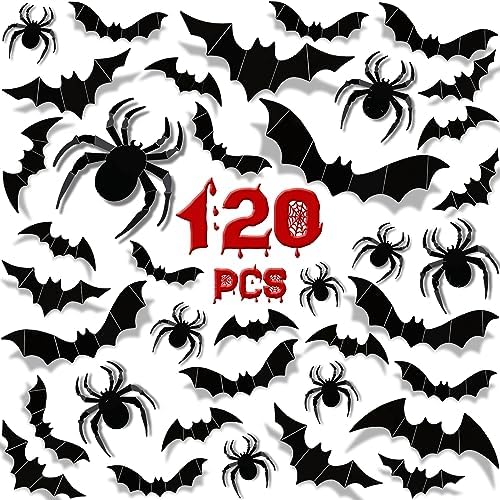 Amazon.com: Coogam 60 PCS Halloween 3D Spiders Decoration, Scary ...