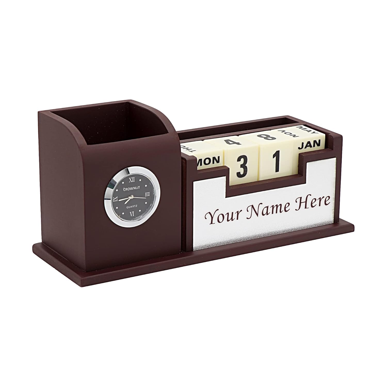 CrownLit Wood Personalised Pen Stand with Name | Desk Organizer with ...