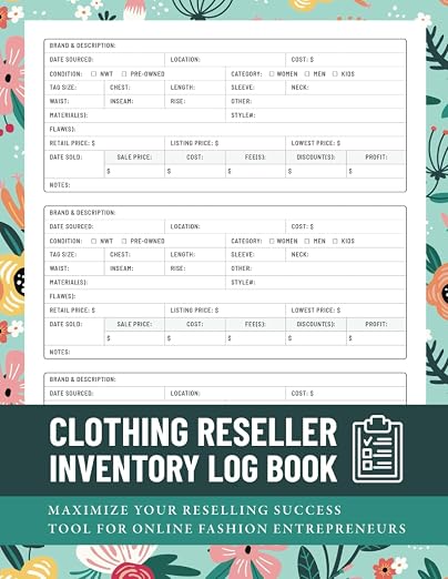 Clothing Reseller Inventory Log Book: Product Listing Notebook For ...