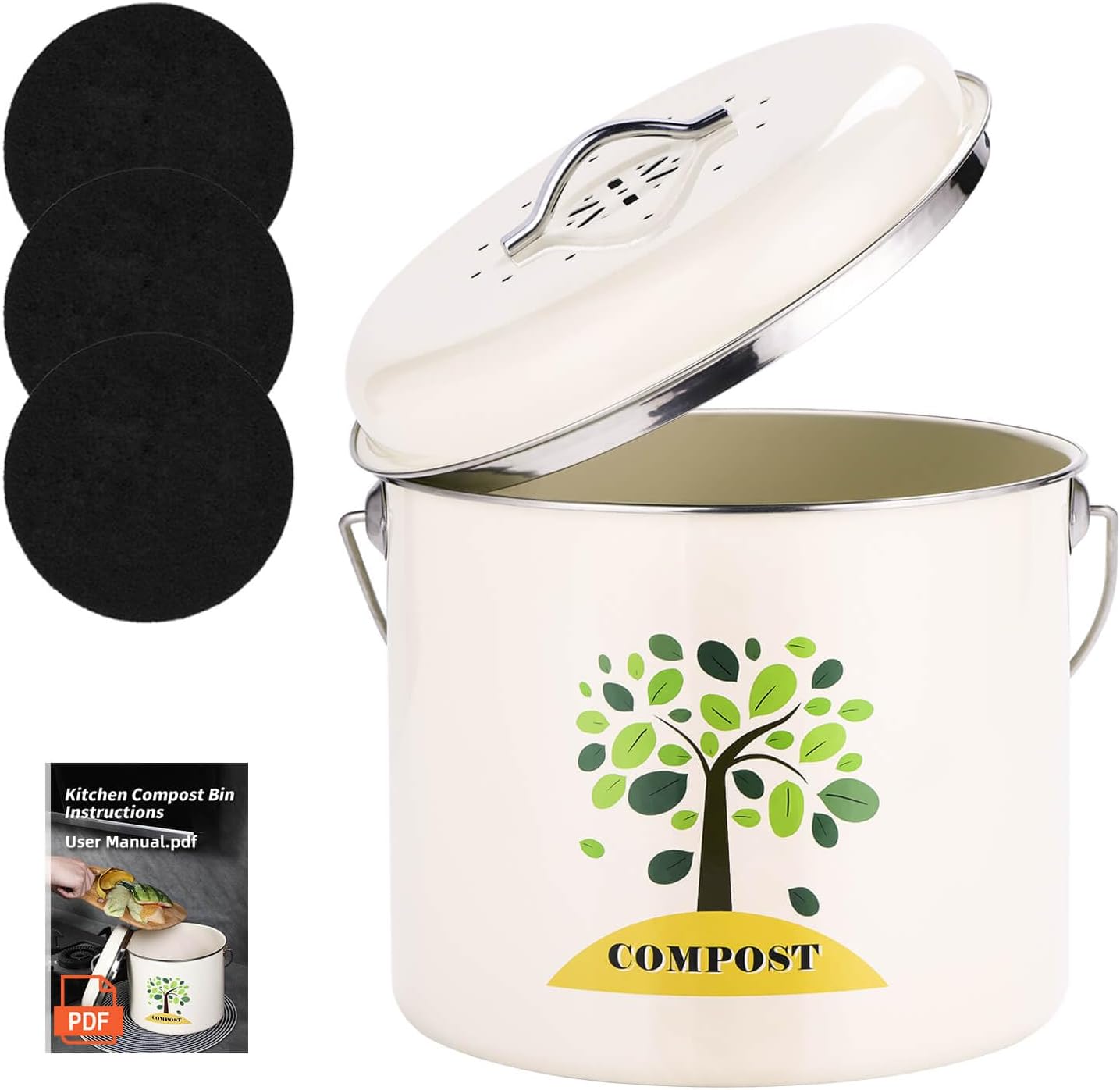 Amazon.com : PLUSLNN Kitchen Compost Bin Countertop - Odorless & Rust ...