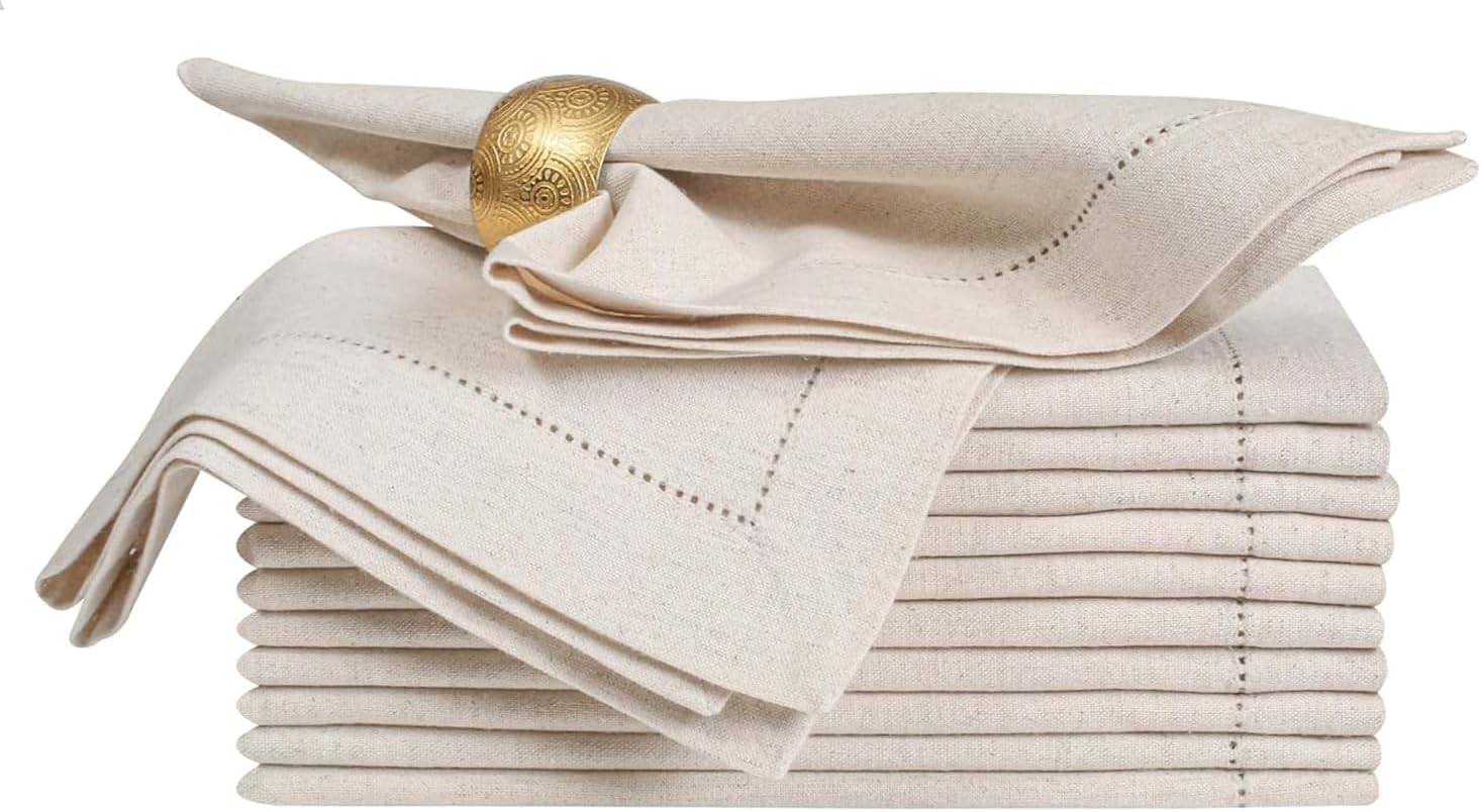 Amazon.com: Lightnpro Flax Linen Napkins Set of 12 – Hemstitched Dinner ...