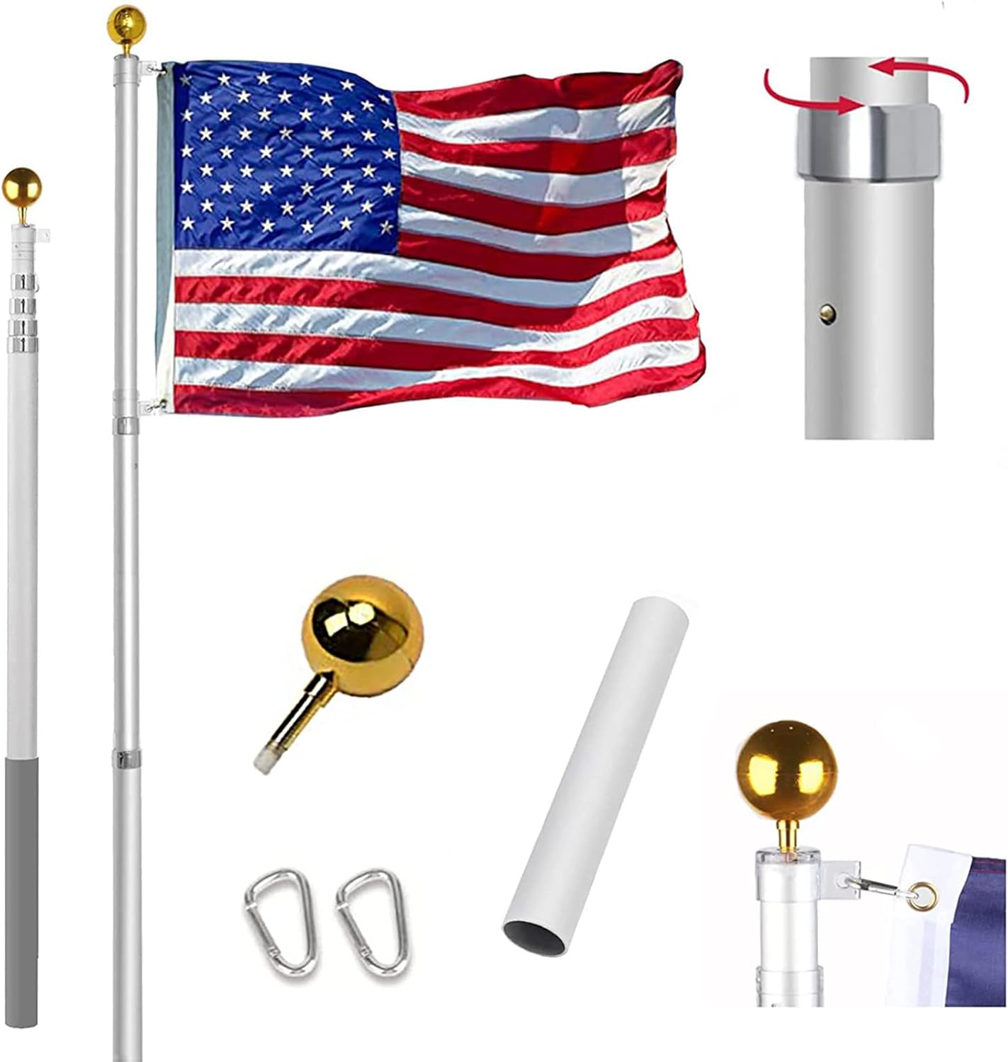 Amazon.com : EAGLE TOP Telescopic Flag Pole Kit, 20FT Extra Thick ...