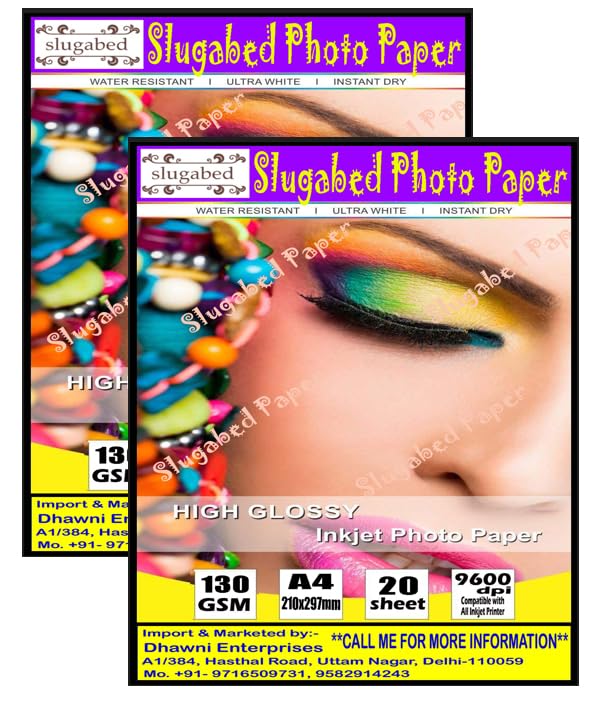 Slugabed High Glossy Inkjet Photo Paper 130 Gsm A4 Size 40 Sheets Combo ...
