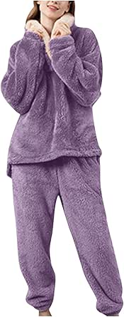 Women's Flannel Pyjama Set Cuddly Velour Winter Fleece Warm Leisure ...